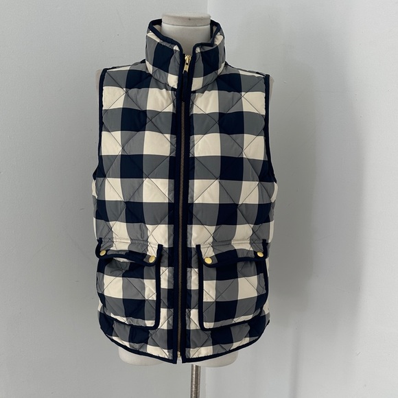 J. Crew | Jackets & Coats | Jcrew Preppy Blue Buffalo Check Puffer Vest ...